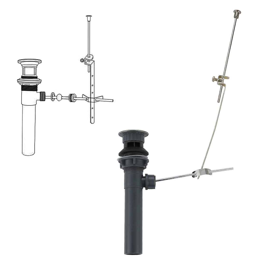 WOWOW Bathroom Drain Assembly Stopper with Lift Rod for Bathroom Faucet Vanity Sink Pop-Up Drain Stopper Assembly with Lift Rod and Overflow,Brushed Nickel