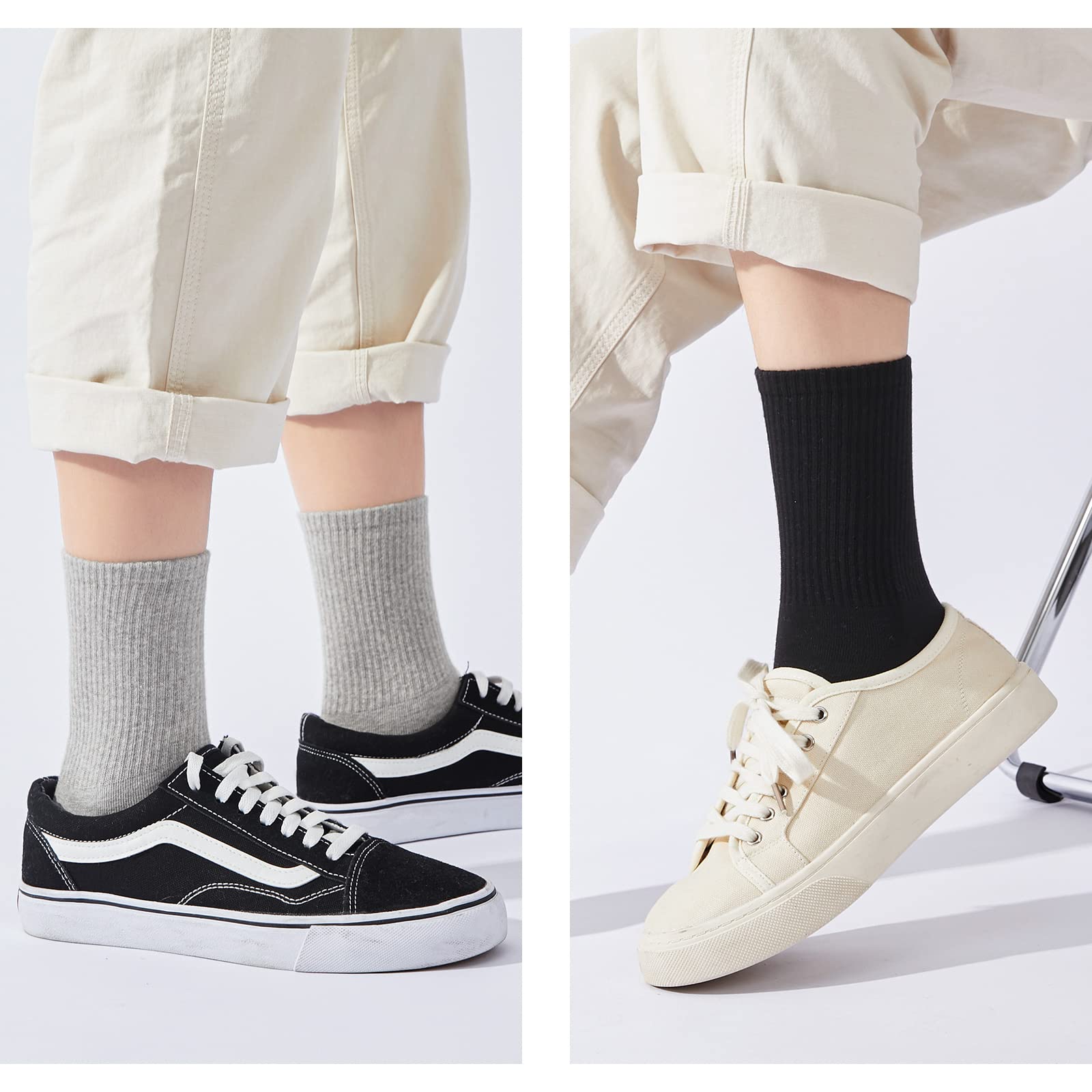 J-BOX Womens Cotton Crew Socks, Thin Soft Comfort Breathable Dress Socks, Above Ankle Crew Socks for Business, Casual.