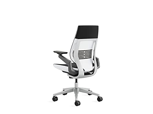 Steelcase Gesture Office Chair - Cogent: Connect Licorice Fabric, Wrapped Back, Light on Light Frame, Platinum Metallic Base