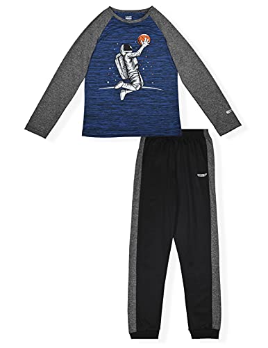 Hind Boys 4-Piece Active Long Sleeve Quick Dry T-Shirt and Athletic Jogger Sweatpant Set Kids Clothes for Sports and Running (Blue-Red, numeric_12)