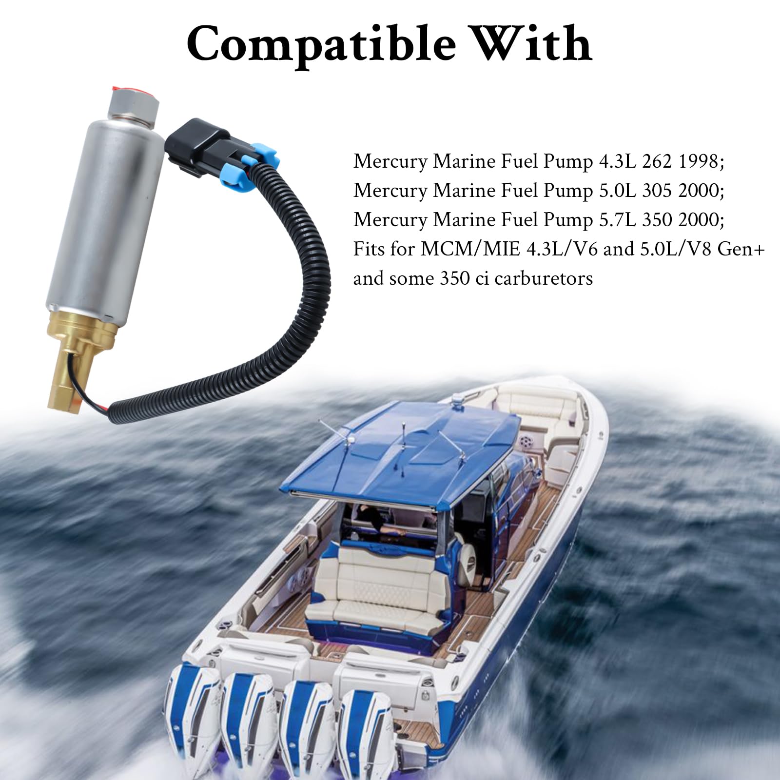 FUSCH Electric Low Pressure Fuel Pump Compatible with Mercury Mercruiser Marine Boat 4.3L 5.0L 5.7L V6 V8 with Carburetor Engines Replaces#:935432 18-8868 861155A3