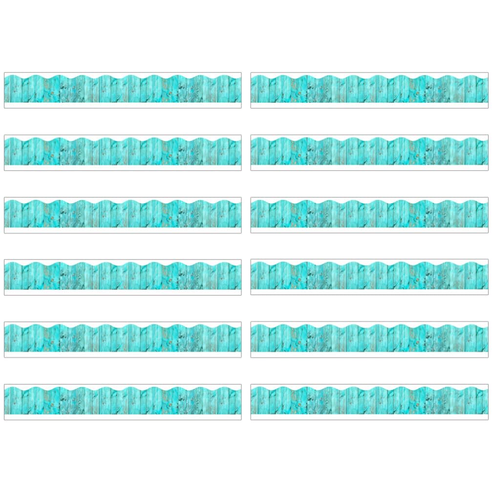 GANAZONO Magnetic Classroom Bulletin Board Border Wooden Pattern Wave Rolled Border Trim Scalloped Edge Border Trim Decoration for Edge Office 12pcs Sky-Blue