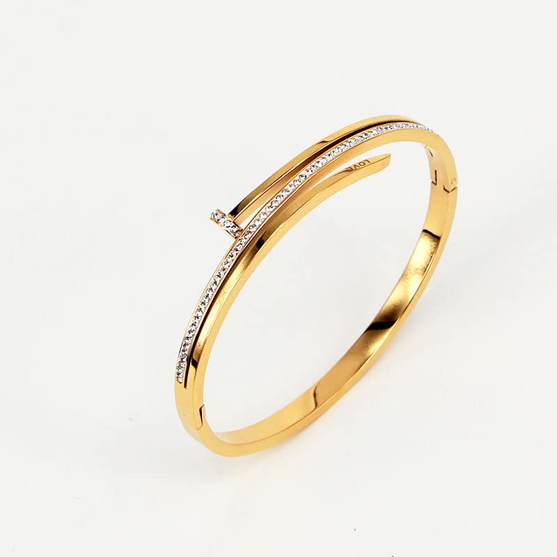 MAELLIS Women's Bangle Bracelet with 18K Gold Plated Bangles, Cut Cubic Zirconia Nail Bracelet