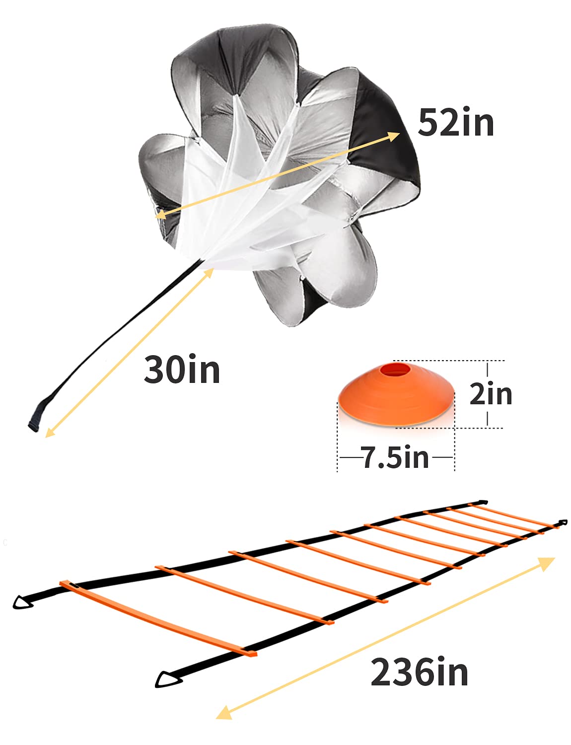 GHB Agility Ladder Speed Training Ladder 20 Feet 12 Rung Exercise Ladder, 10 Disc Cones,Resistance Parachute,Football Training Equipment Set