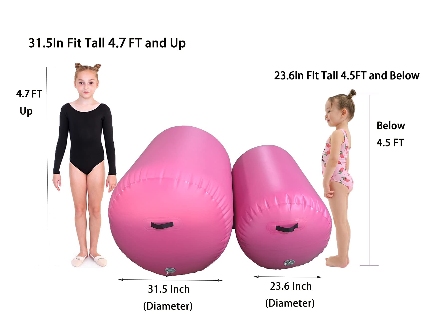 Inflatable Gymnastics Air Track Mat 10ft 13ft 16ft 20ft 4/8 Inch Thickness Tumbling Mat Tumble Track Air Barrel Gymnastics Roller with Electric Air Pump(40x31.5,pink)