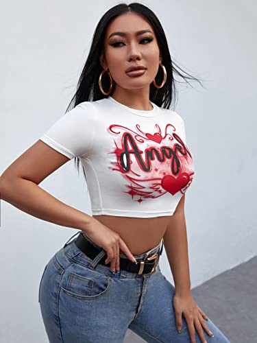 SOLY HUX Women's Graphic Tees Y2k Crop Top Short Sleeve T Shirt Tee Summer Tops White M