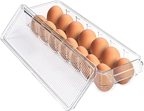 Utopia Home Bundle Pack of 9 Refrigerator Organizers- 1 x 14 slots Egg tray with lid and handle, & 8 drawers (4 x Small & 4 x Large)- Stackable Plastic Storage Racks for Pantry, Kitchen - (Clear)