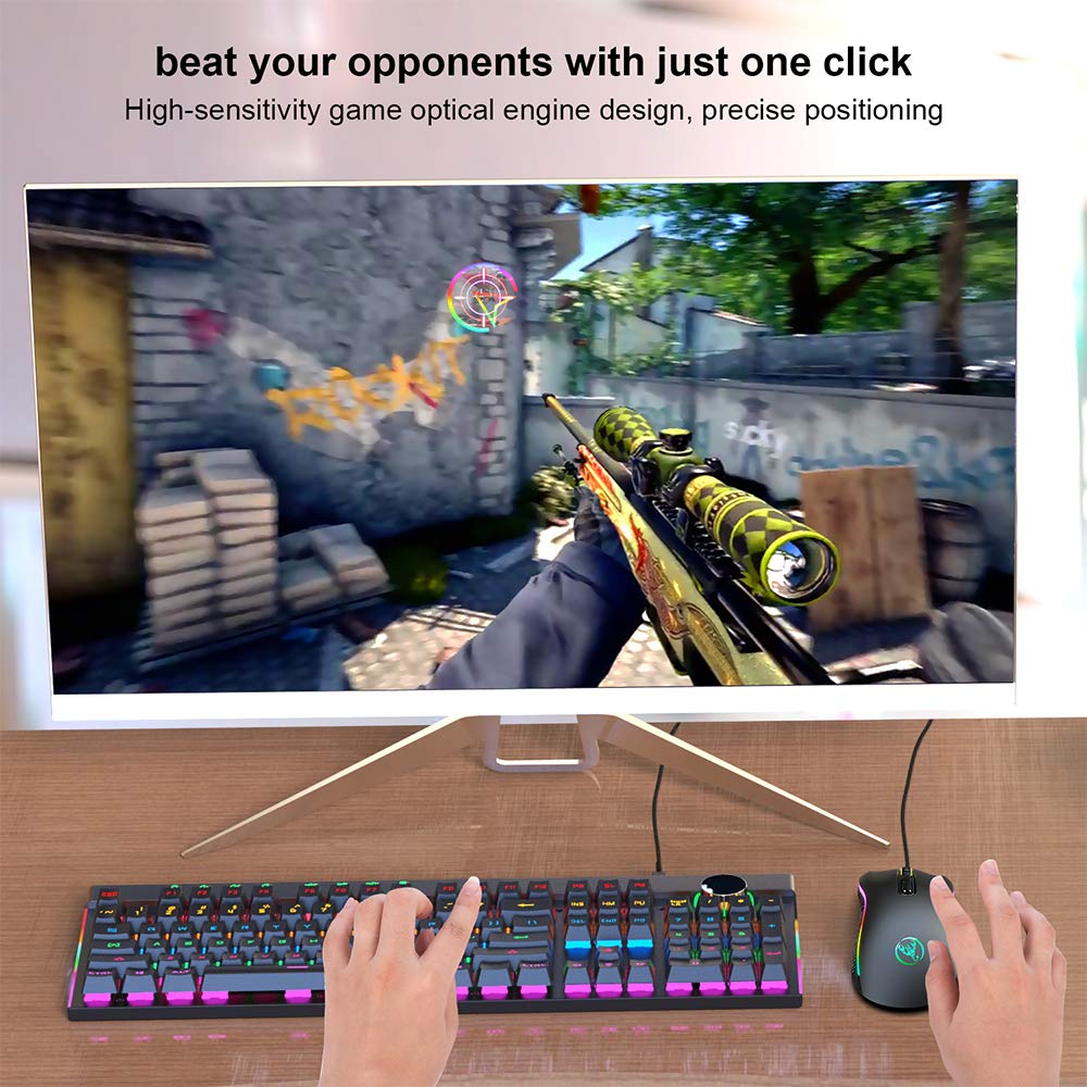 GTRACING Gaming Mouse 7200 DPI 7 Programmable RGB Wired Ergonomic Game USB Computer Mice RGB Gamer Desktop Laptop Pc Gaming Mouse, Breathing Light 7 Buttons for Windows 7/8/10/XP Vista, Black