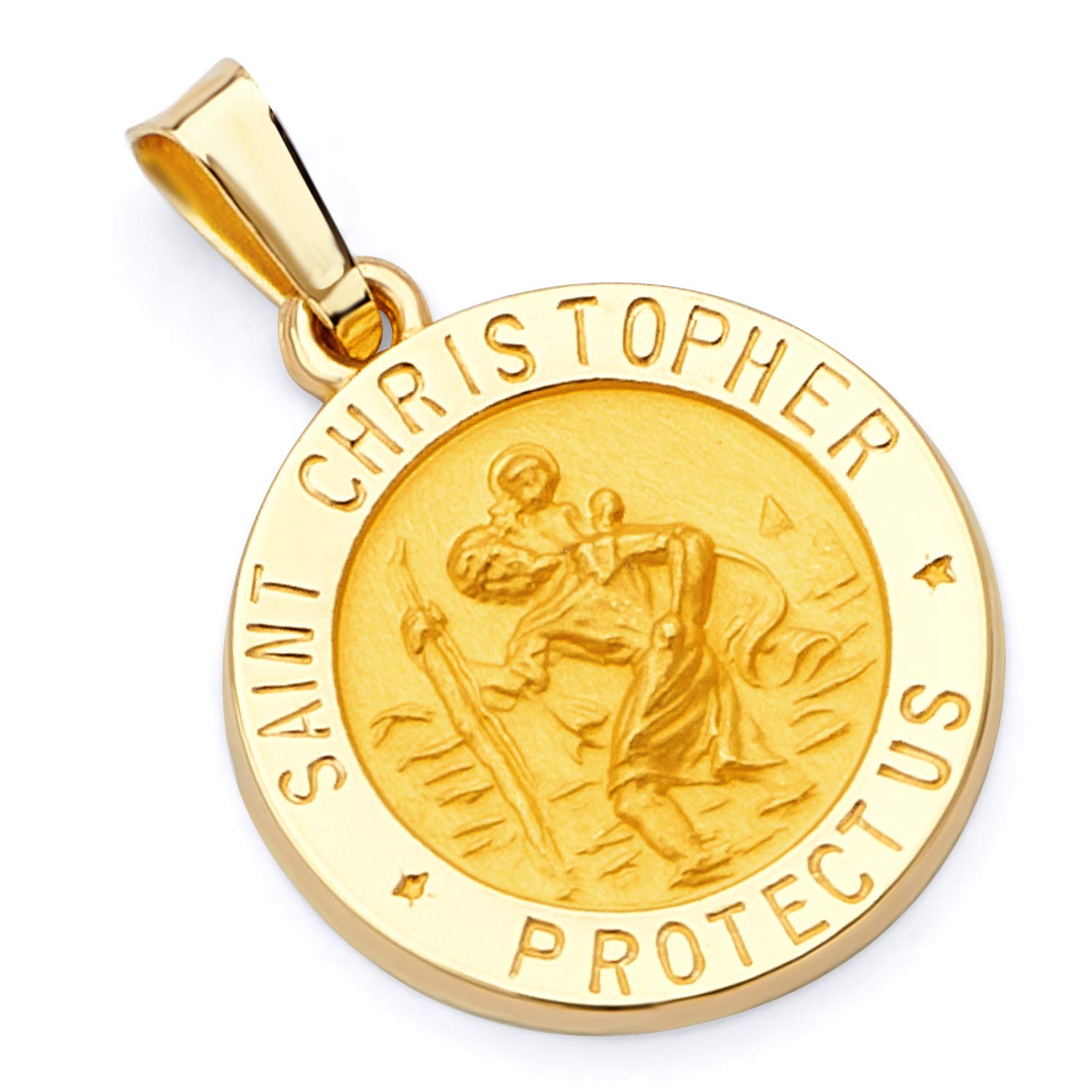 GoldenMine Fine Jewelry Collection 14k Yellow Gold Religious St. Christopher Pendant(15mm X 15mm)