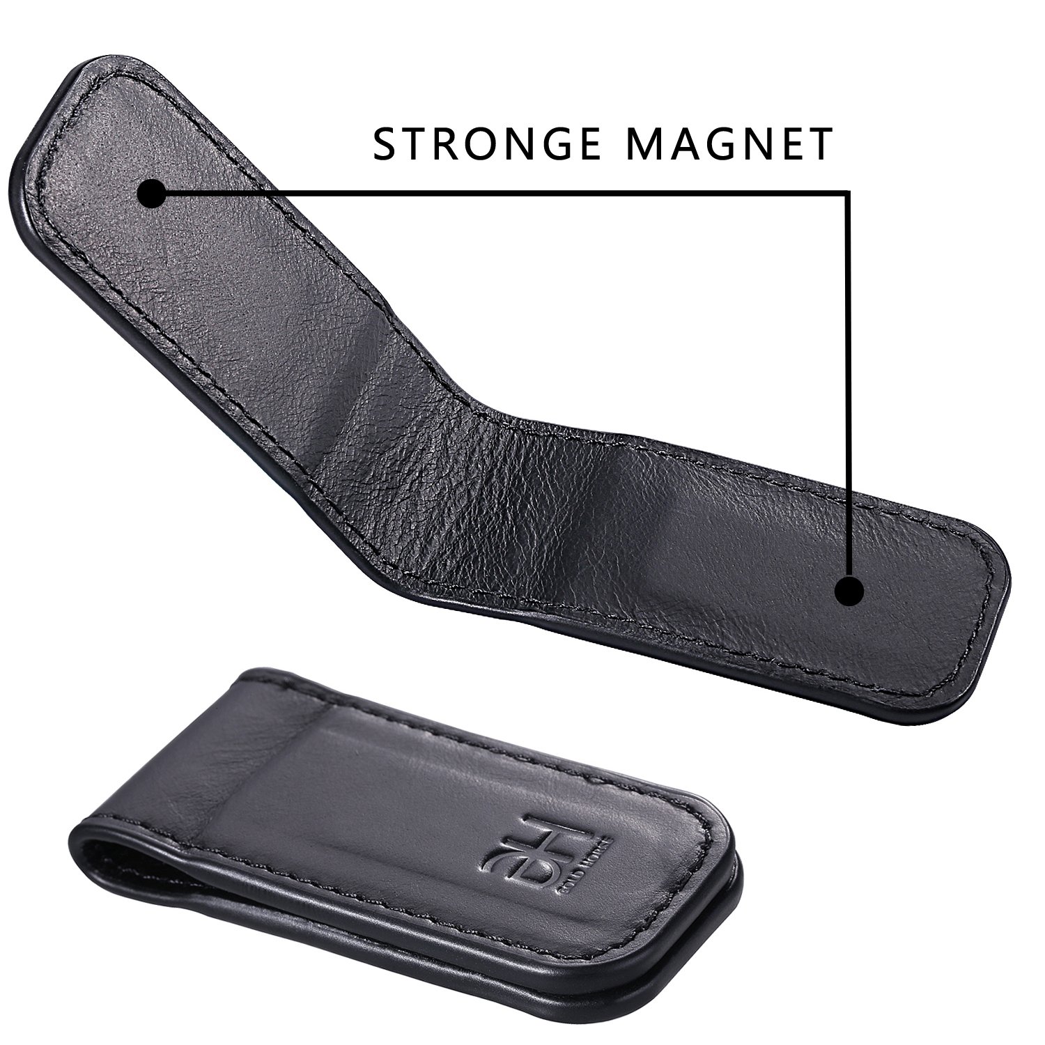 GH GOLD HORSE Slim Magnetic Money Clip Genuine Leather Business Card Holder for Men, Black