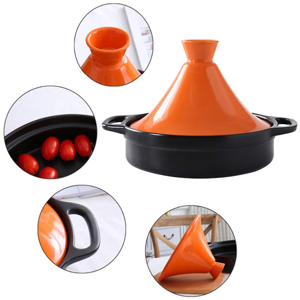 WJXBoos Ceramic Casserole Steamer Braiser Pan Healthy Saucepan Earthen Pot for Braising Slow Cooking,Moroccan Tagine Pot with Lid Yellow 1.3quart