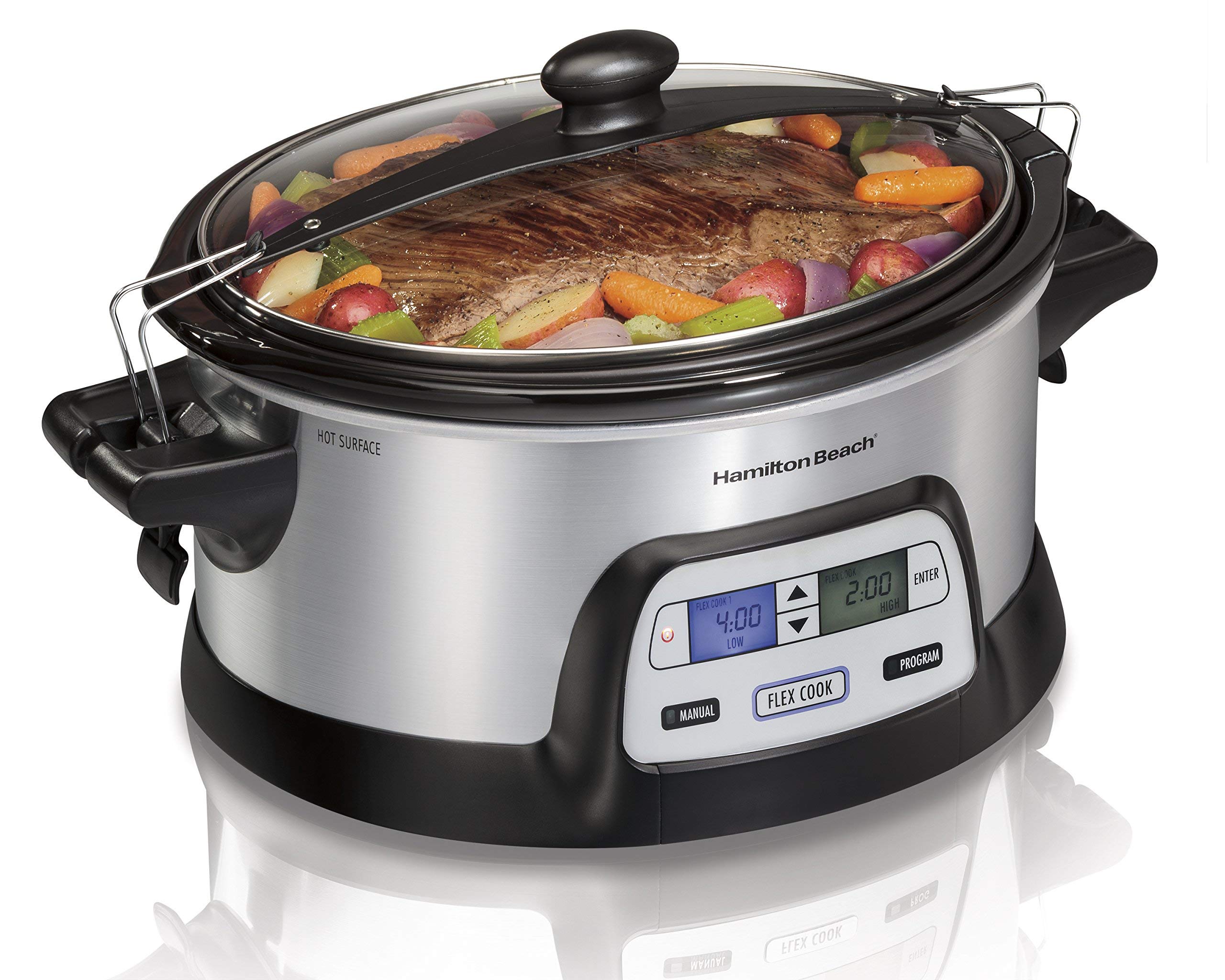 Hamilton Beach 33861 Programmable Slow Cooker, 6 Quart, Dual Digital Timer, Stainless Steel (Renewed)