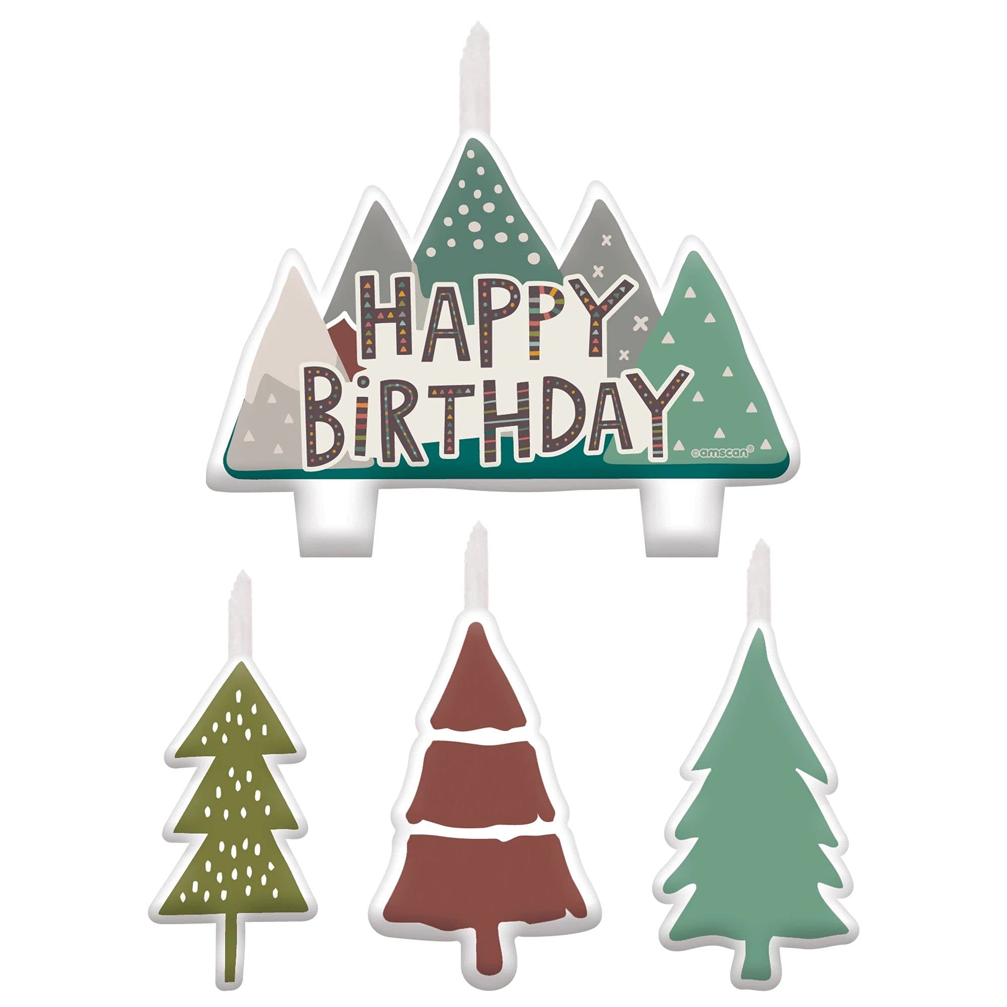 Wilderness Adventure Birthday Multicolor Candle Set - 1 Pc. (Large 3 1/2 " x 2 ") (3 Small, 1 1/4"-1 1/2") - Perfect Size for Cake Decor