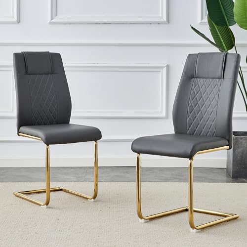 Gecheer Modern Dining Chairs, Dining Room Chairs, and Golden Leg Cushioned Chairs Artificial Leather, Suitable for Kitchens, Living Rrooms, Bedrooms, and Offices 4 Pieces Gray + PU Leather 2027A