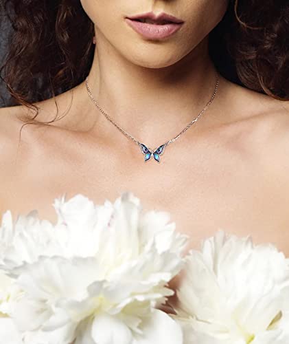 INFUSEU Small Butterfly Necklace Womens Abalone Pendant Jewelry 925 Sterling Silver