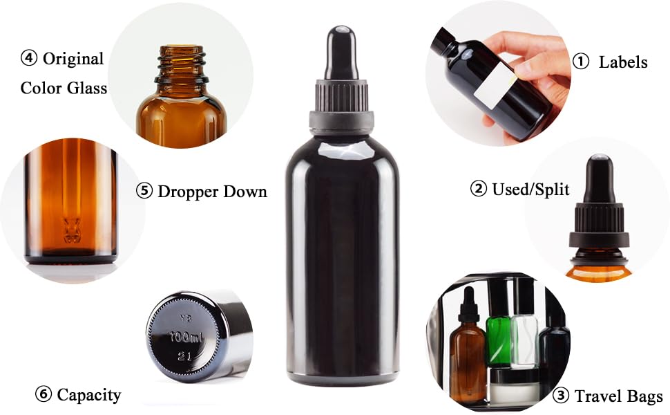 YIZHAO Black Glass Dropper Bottle 4oz, Tincture Bottles with Glass Dropper, for Essential Oils, Aromatherapy, Cosmetic, Laboratory, Pharmacy, Liquids, Travel β4 Pcs