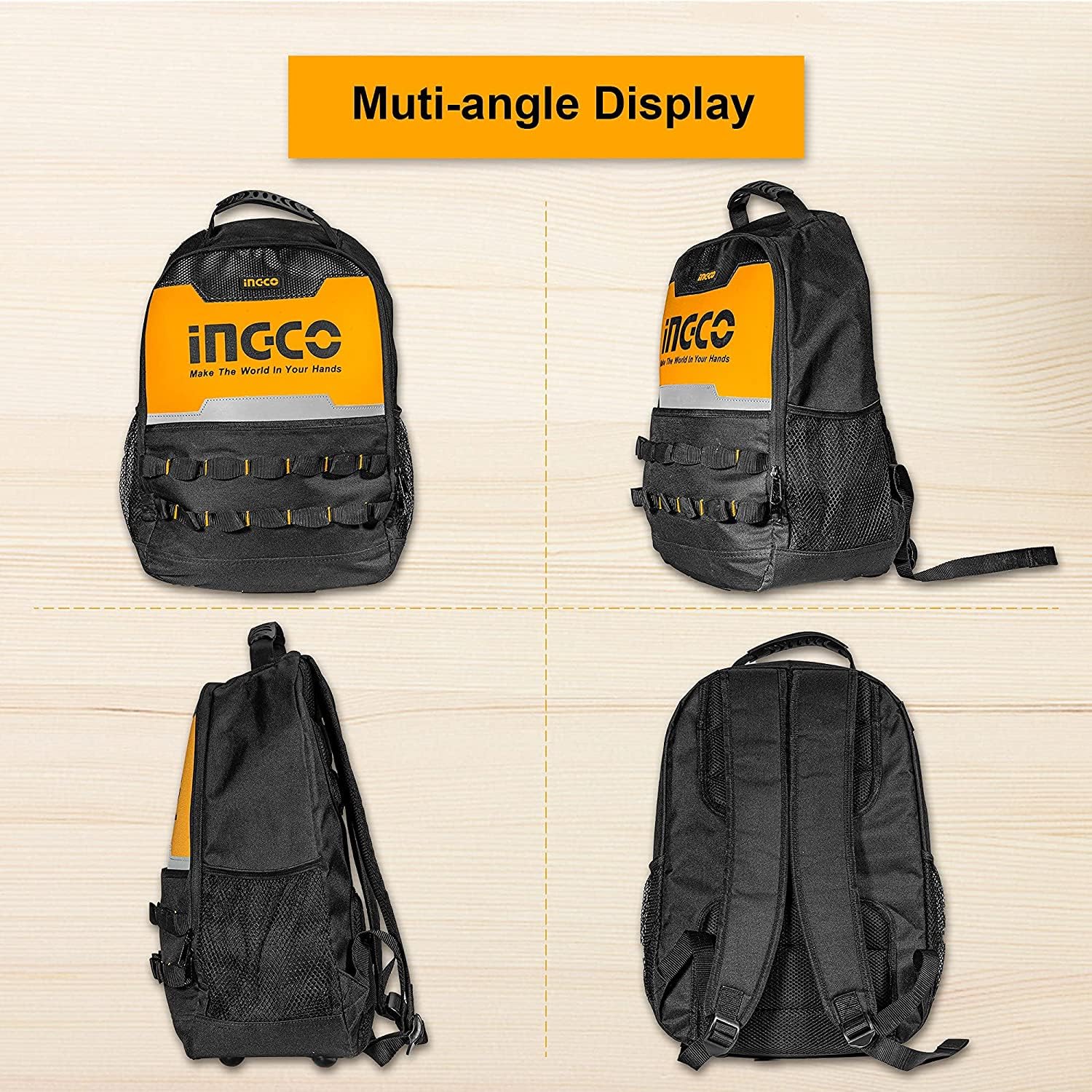 INGCO Tool Backpack,Tool Bag with Laptop Compartment, Professional Multifunctional Tool Bag Molded Base HBP0101