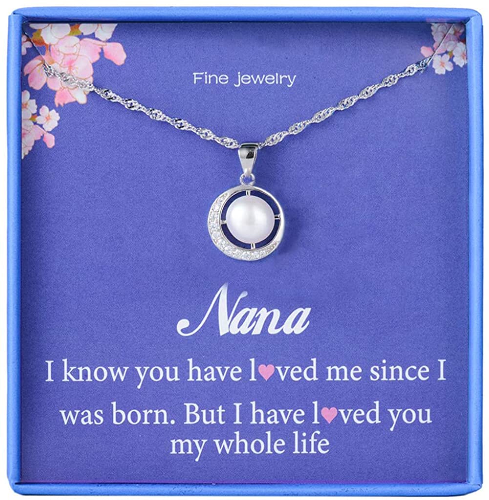 Gifytel Nana Gifts Grandma Gifts for Grandma Pearl Necklace Pendant Moon Crystal CZ Cubic Zirconia Jewelry Birthday Grandmother Mothers day Gift Christmas gifts ideas for Women
