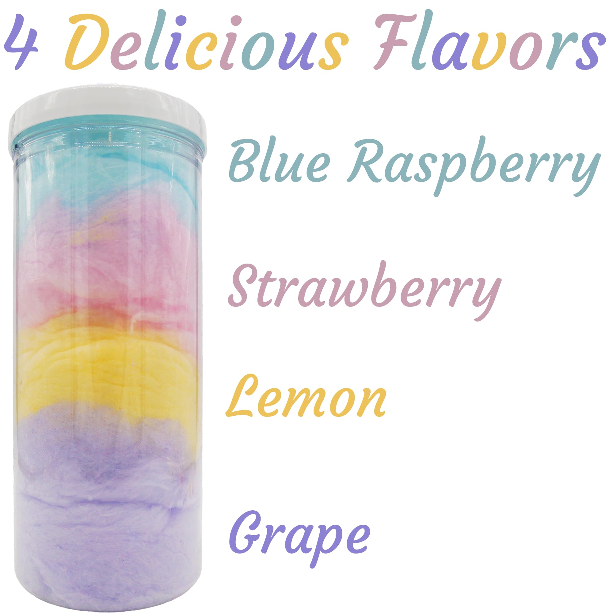Gotta B Sweet Cotton Candy Variety Pack - Rainbow and Birthday Cake - 4.5 oz Jars - 2 Pack - Blue, Pink, Yellow, White and Purple - Blue Raspberry, Strawberry, Lemon, Grape and Birthday Cake Flavors