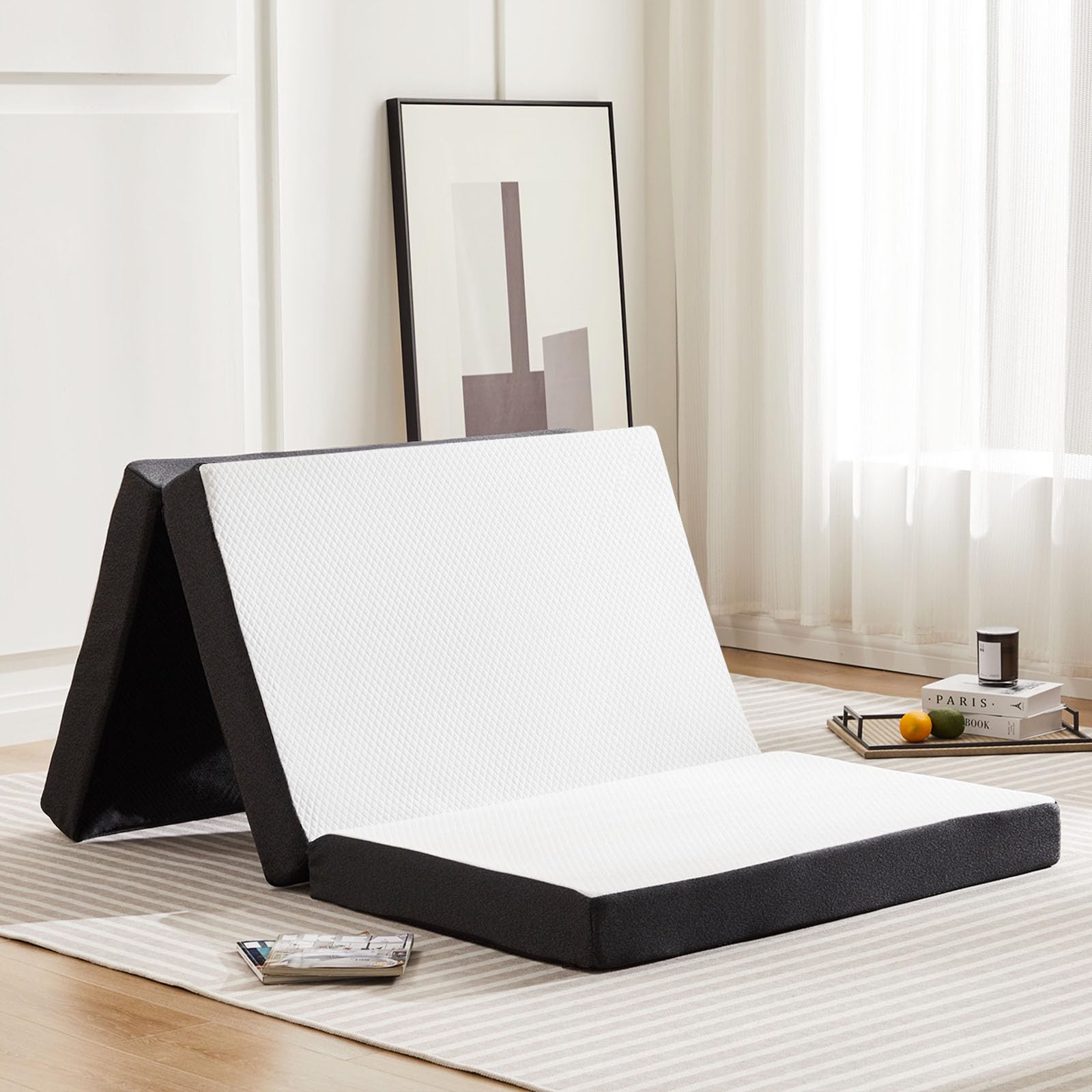 Sweetcrispy Tri Folding Mattress - 3 inch Single Size Memory Foam Floor Mattress for Camping, Foldable Portable Mat with Washable Cover, Yoga