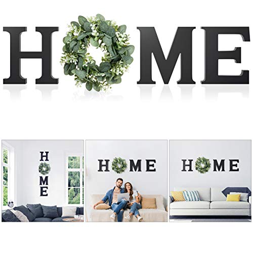 Wood Home Sign for Wall Decor Wooden Home Letters with Wreath Artificial Eucalyptus Modern Decorative Hanging Farmhouse Home Sign for Living Room Kitchen Christmas Housewarming Gift