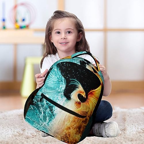 Supdreamc Lightweight Daypack Bookbag for Trekking Business Walking Cycling - Big Capacity Anti-Theft Multipurpose Carry On Bag, Ice Water Fire Flame Phoenix Bird Art Business Computer Bag