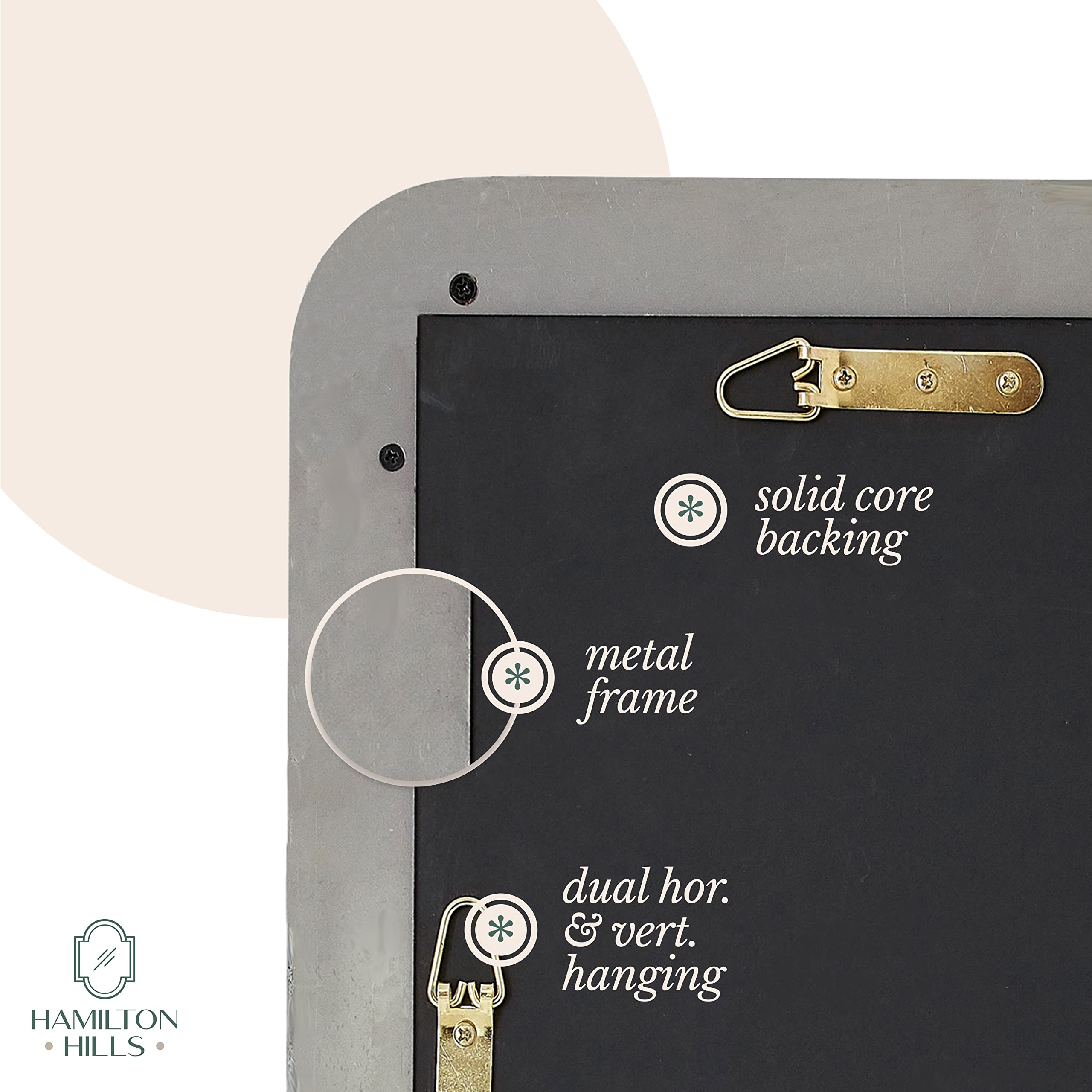 Hamilton Hills 16x24 inch Metal Black Frame Mirror for Bathroom | Brushed Rectangular Rounded Corner Vanity | 2" Deep Set Design Small Wall Mirrors Decorative | Hangs Horizontal and Vertical