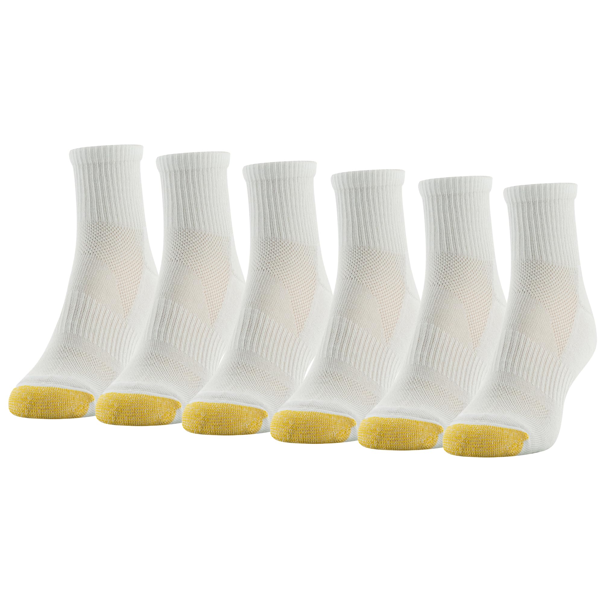 GOLDTOE Women's Half Cushion Sport Quarter Socks with Mesh, 6-Pairs, White, Medium