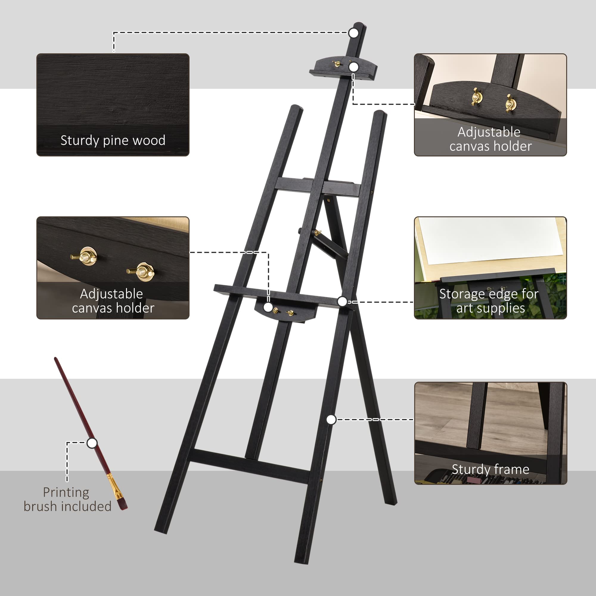 HOMCOM A-Frame Easel of Maximum Height 53", Holds Canvases Up to 43", Painting Studio Art Easel That Tilts up to 75° Degrees for Adults, Beginners, Students, Black