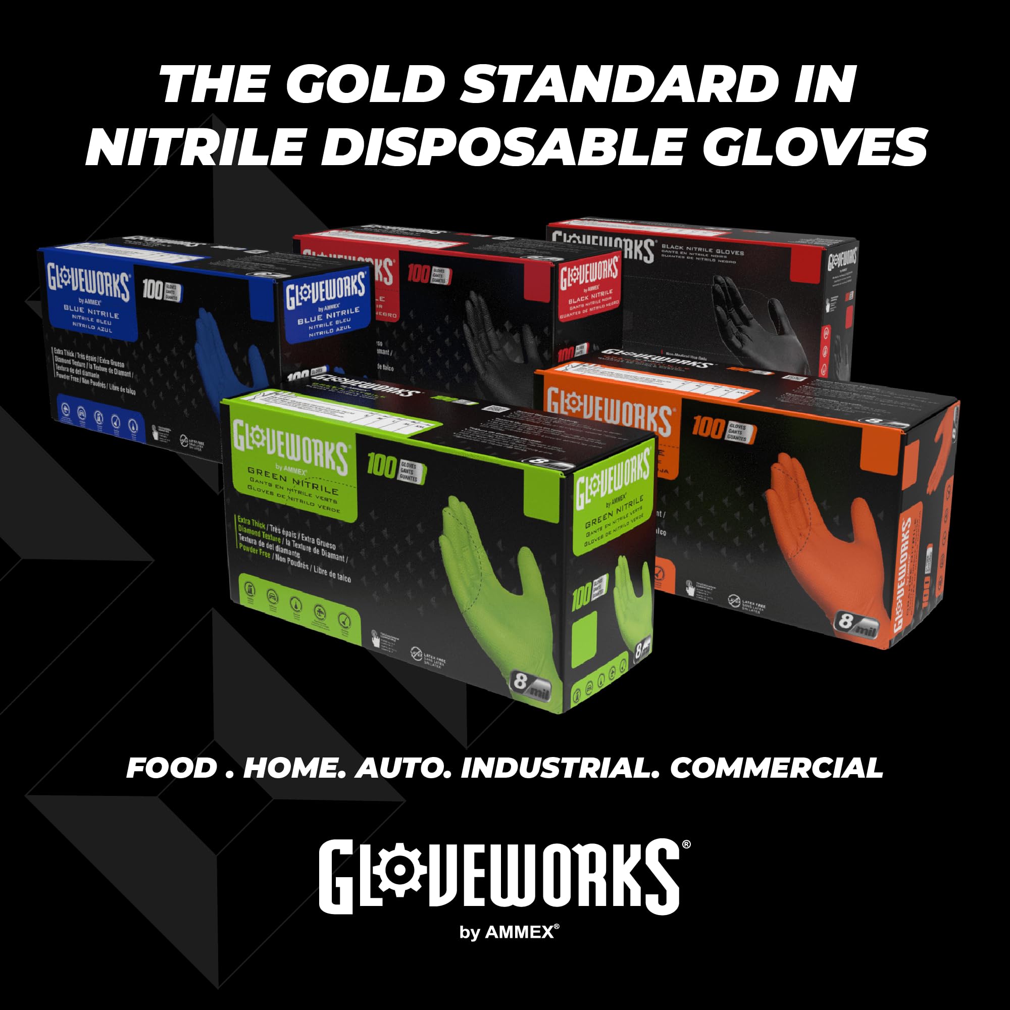 GLOVEWORKS HD Black Nitrile Industrial Disposable Gloves, 6 Mil, Latex-Free, Raised Diamond Texture, X-Large, Case of 1000