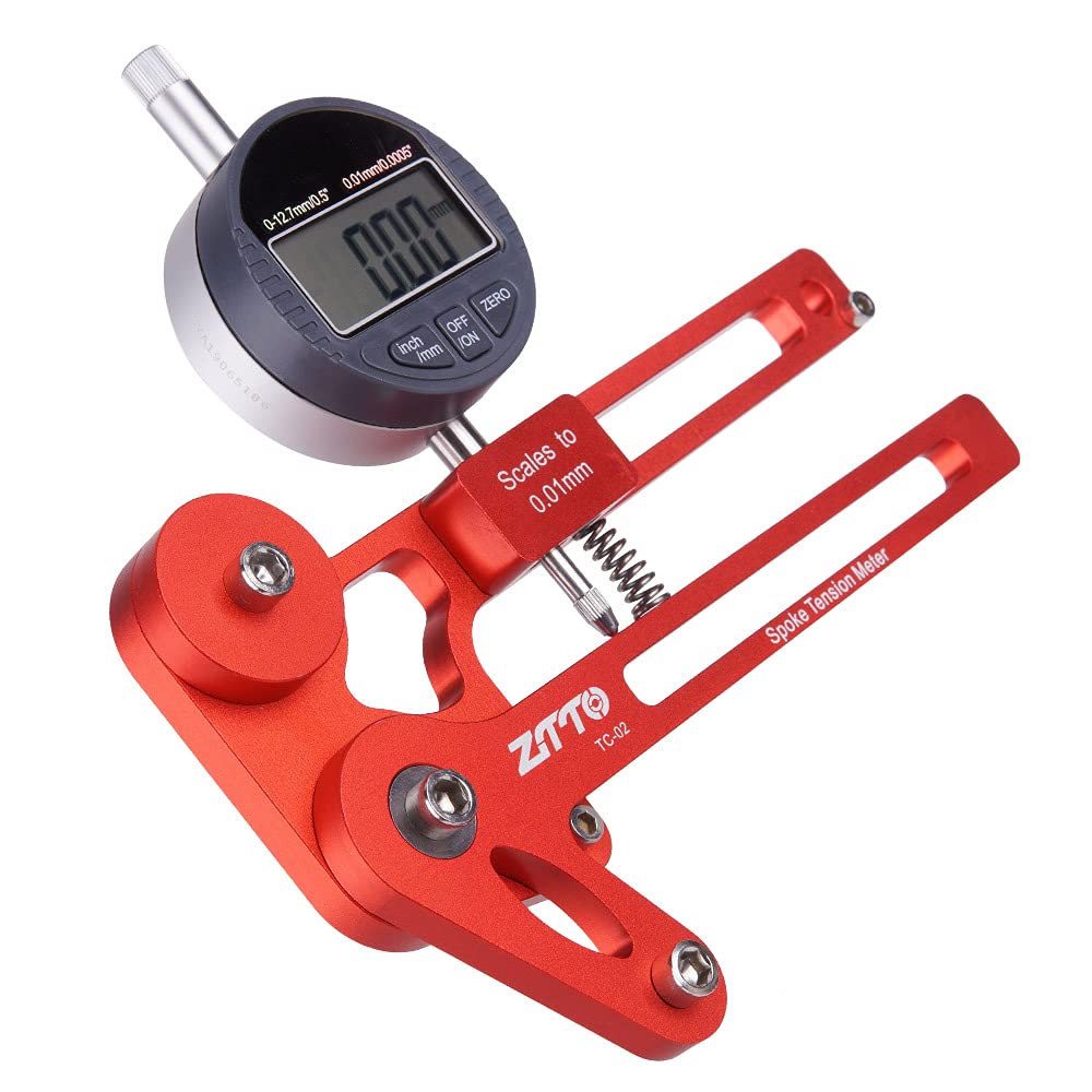 HULKWHEELS Bicycle Spoke Electronic Tension Meter Measuring Tool Aluminum Alloy Wheel Repair Tool Mountain Road Bike MTB Wheel Spokes Checker High Precision Indicator Accurate Stable (TC-02 RED -E)