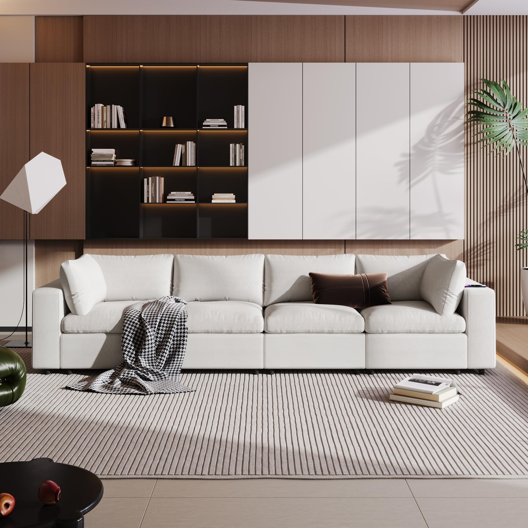 WILLIAMSPACE Modular Sectional Sofa for Living Room, Upholstered 4 Seater Sofa Couch Furniture, Reversible Couch for Apartment (Beige)