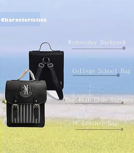 SOBOUR Wednesday Addams Backpack Vintage Leather Nevermore Academy Backpack PU Wednesday Nevermore Bag Y2K Travel Backpack