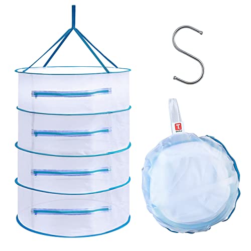 Tarli 4 Layer Herb Drying Rack Comes with Fabric Cover - 8 inch Bigger Shelves and Premium Breathable Mesh for Efficient Drying of Herbs, Flowers, Seeds, Fish, etc - Designed in USA