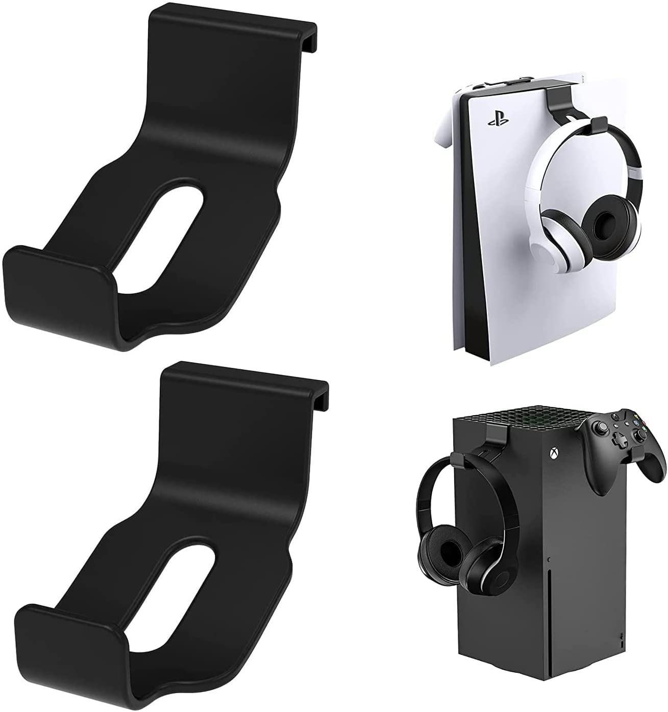 Headphone Stand & Gamepad Controller Hanger Holder(2 Pack) for PS5, Xbox Series X, Xbox Series S, Screwless Hook Stand Accessories - Black