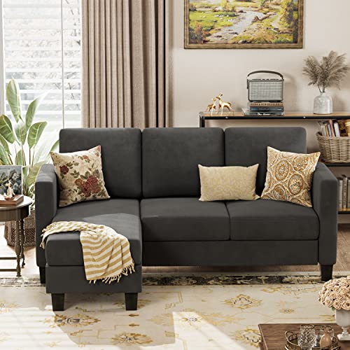 YESHOMY Convertible Sectional Small Sofa L-Shaped Couch Seat with Modern Linen Fabric, for Living Room, Apartment,Study and Office, 70", Dark Gray