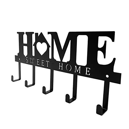 YGFRSTO Metal Key Holder Sweet Home Coat Hooks Organizer Wall Mounted Key Rack with 5 Key Hooks Wall Hanger Decor for Entryway Front Door Kitchen Hallway Garage House Design