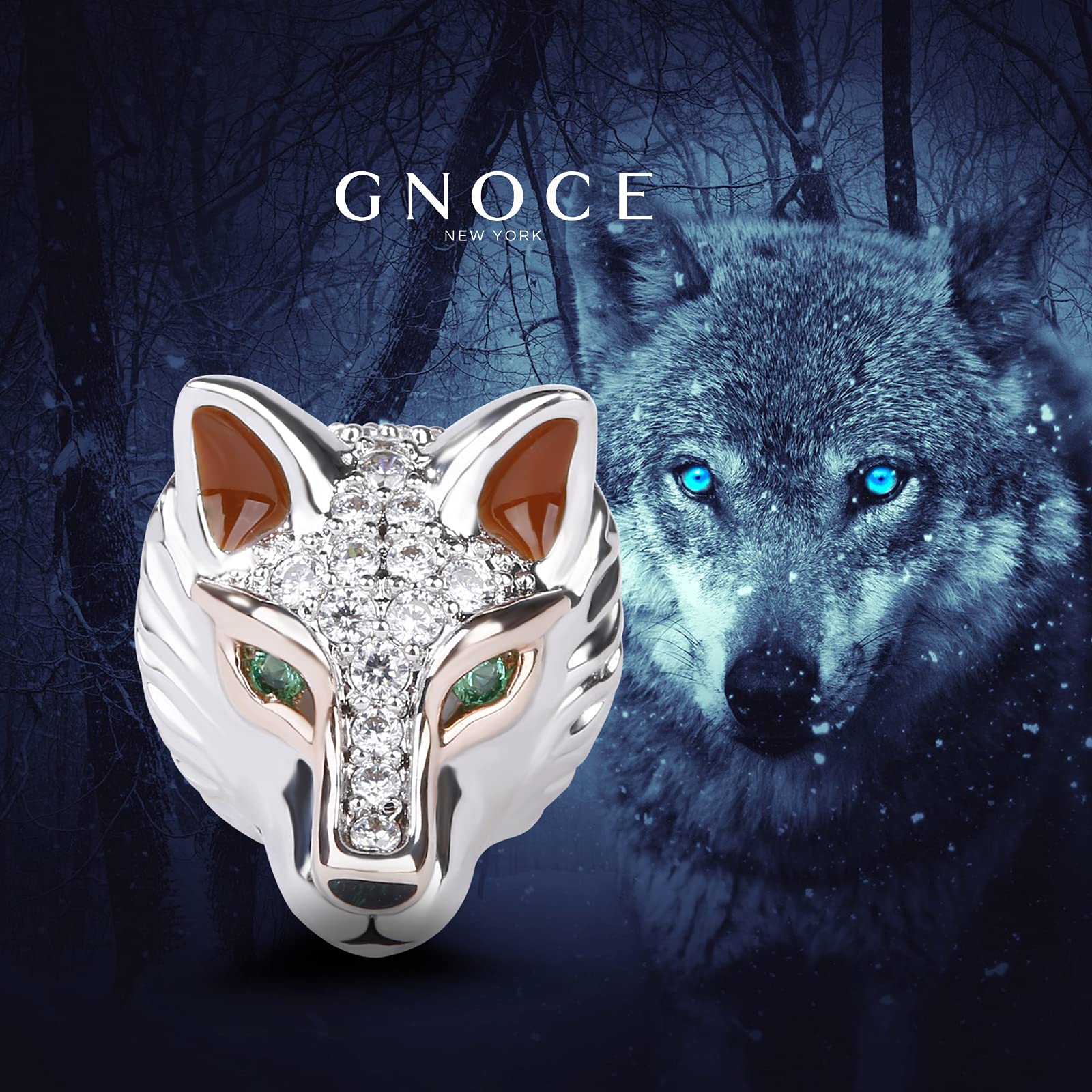 GNOCE Ancient Wolf Charms for Bracelet 925 Sterling Silver Bead Animal Wolf head Charms For Women Mother's Day Men