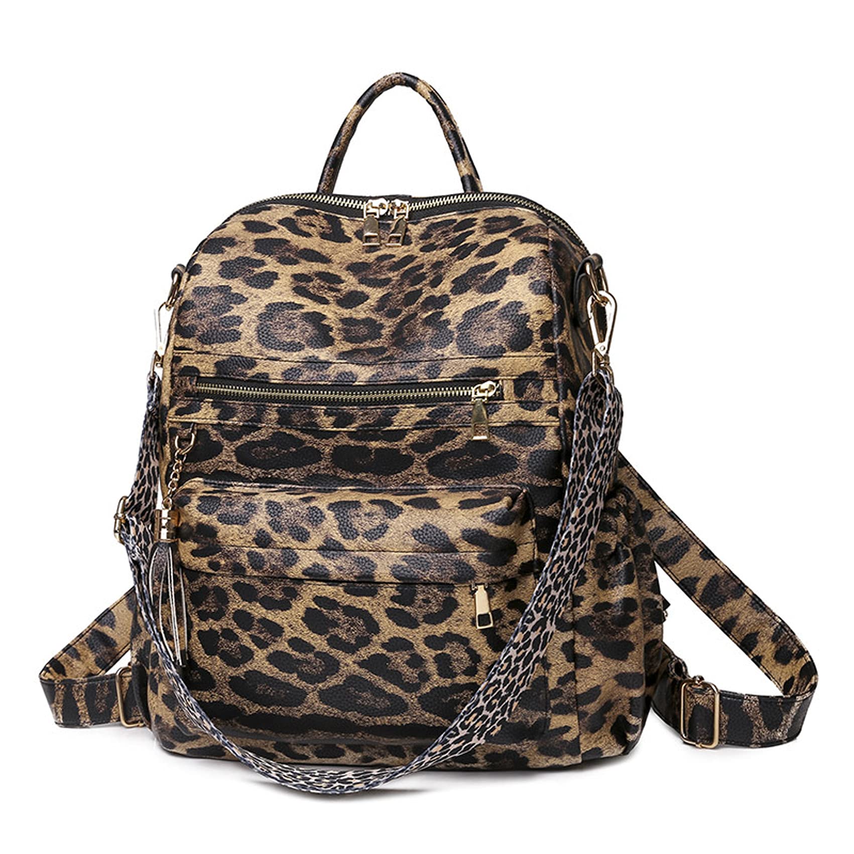 Jun Baobao Women's Fashion Purse Backpack Multipurpose Design Handbags and Shoulder Bag PU Leather Travel bag puzzle backpack (Leopard)