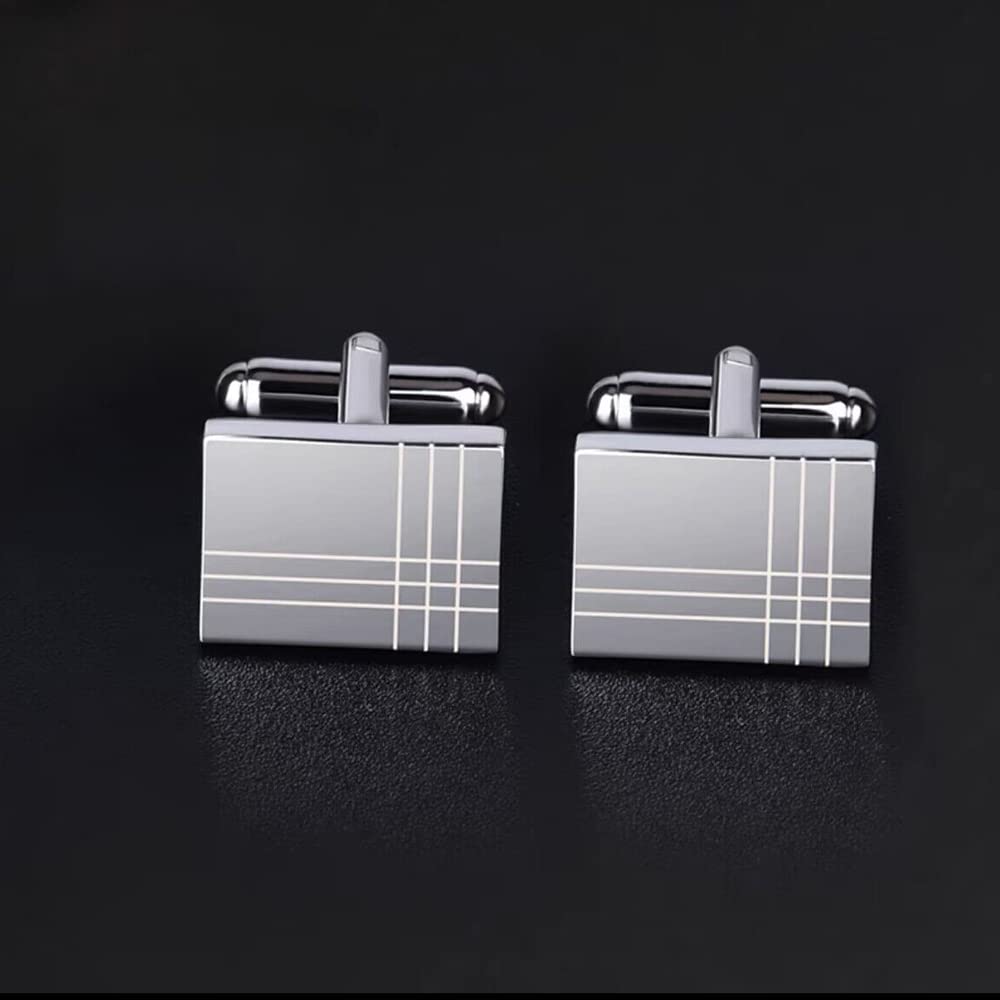 JENLING Tie Clip Cufflinks Set for Men with Box Laser Stripes Silver Tone Tie Bar Tie Clasp