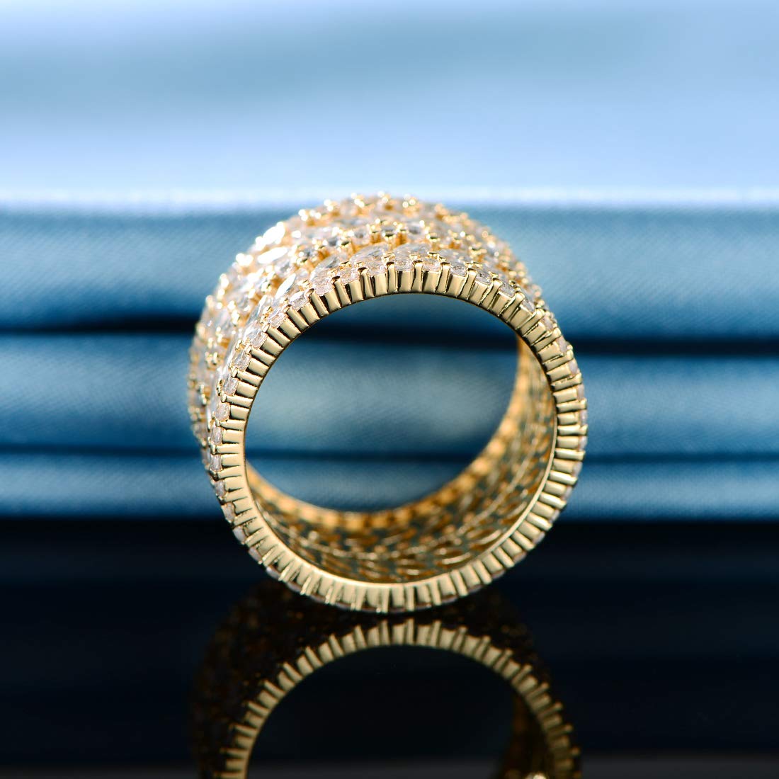 Gemsme 14K Yellow Gold Plated Marquise Cubic Zirconia Eternity Statment Ring for Women (6)