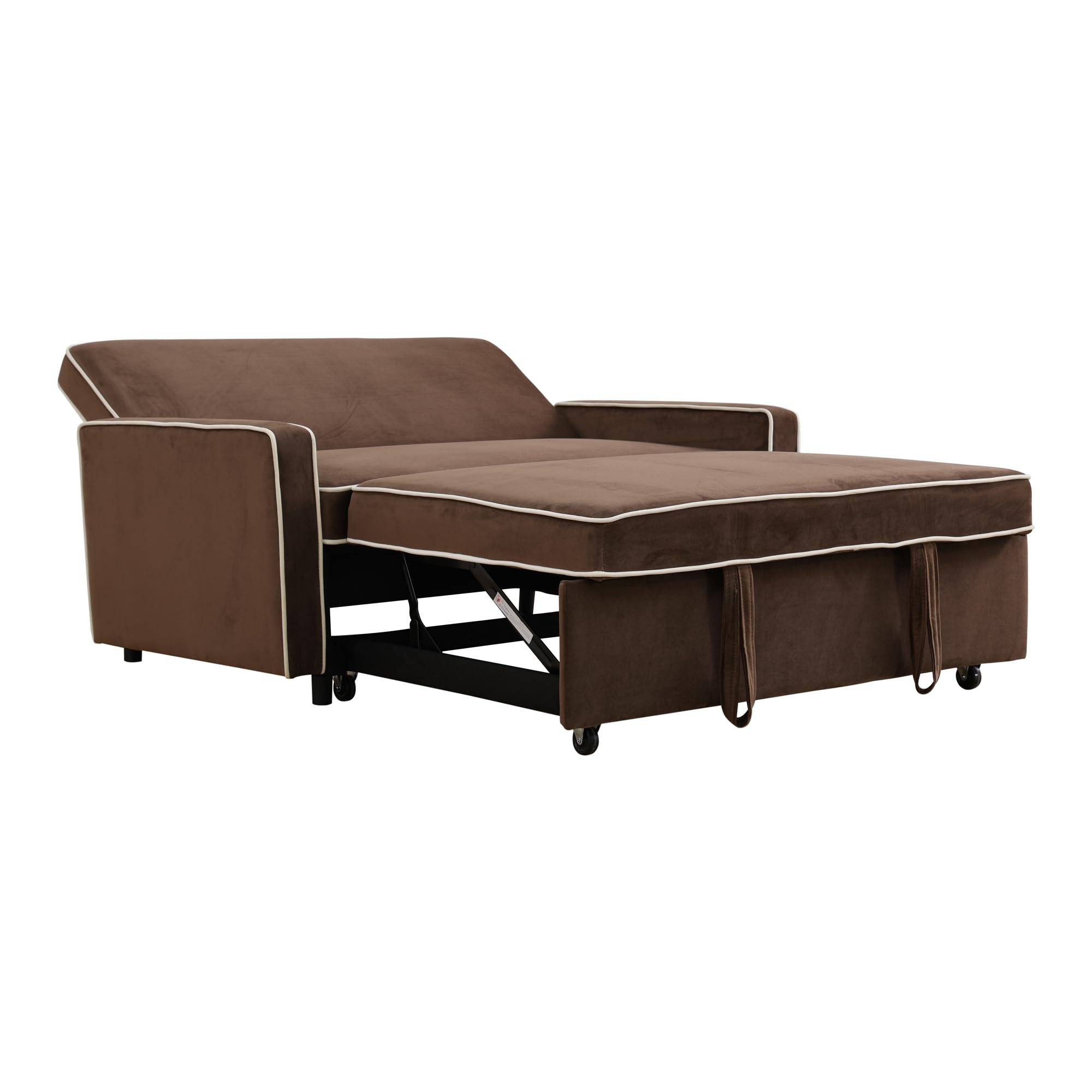 Wrofly 3 in 1 Convertible Sleeper Sofa Couch with Pullout Bed, Modern Flannel Pull Out Love seat Sofa, 2 Seater Futon Loveseat Couch Bed for RV, Living Room, Bedroom and Small Space (Brown)