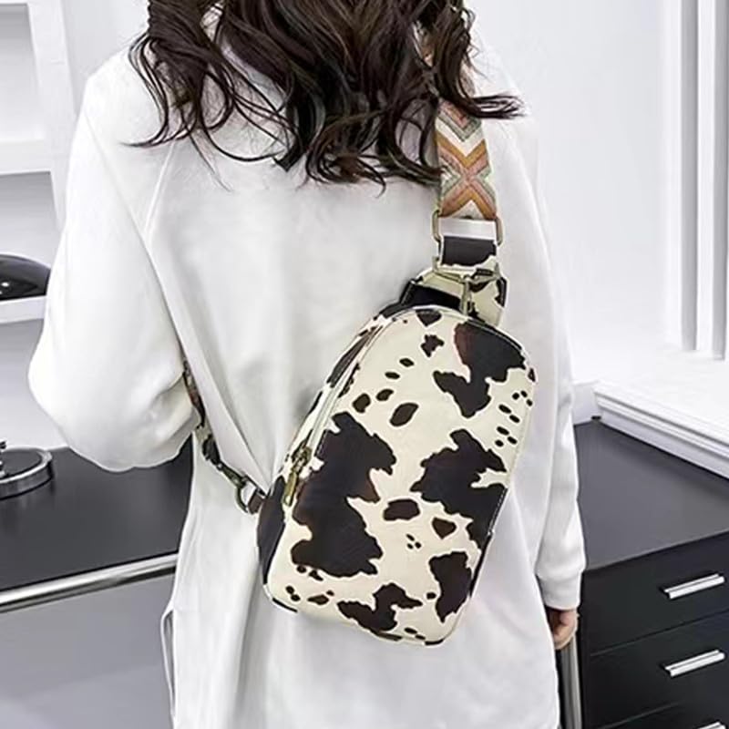 WeoTca Sling Bag for Women Crossbody Bags Multipurpose Chest Bags PU Leather Satchel(Cow pattern