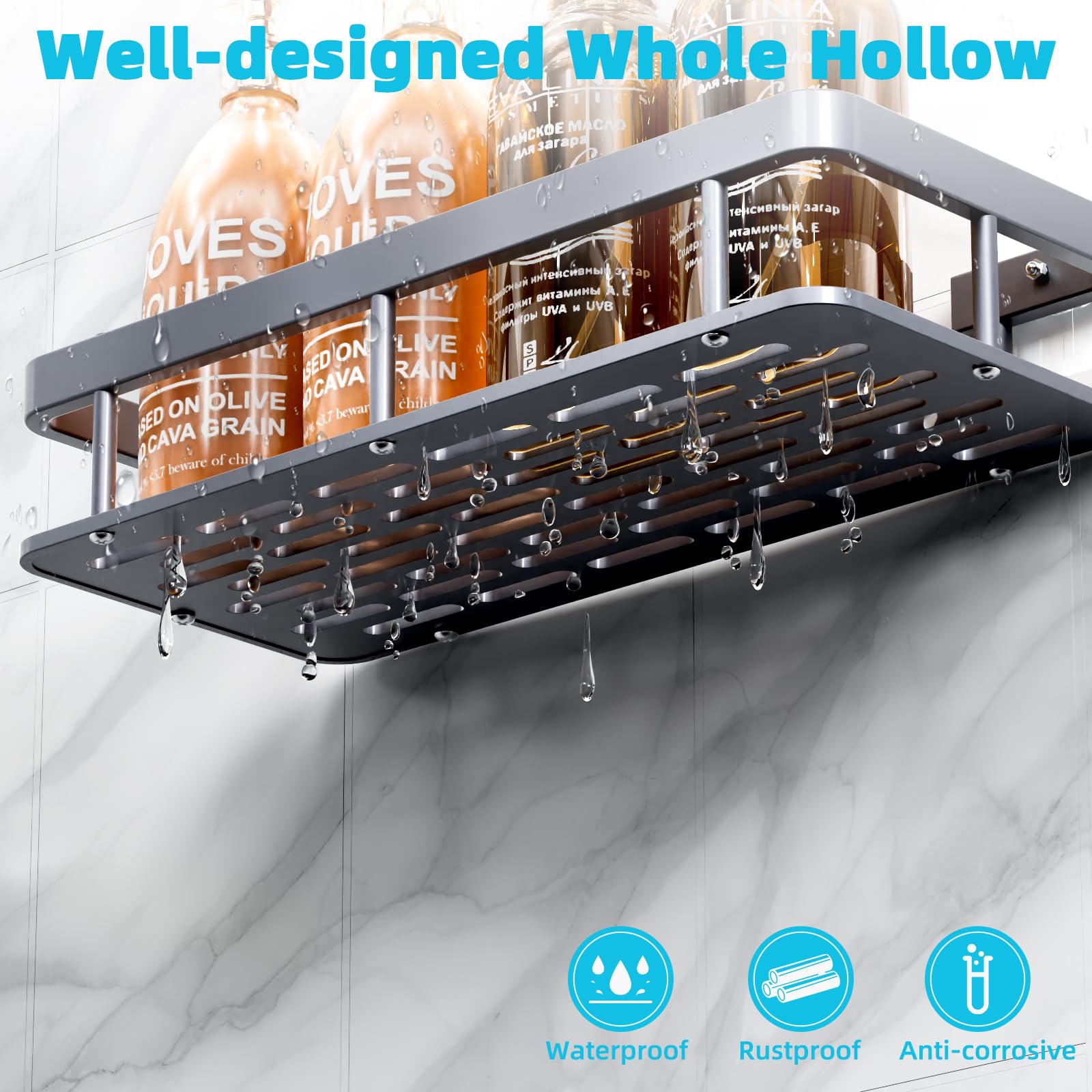 VIOY Shower Caddy-5 Pack Adhesive Shower Rack for Bathroom & Kitchen Organizers and Storage-No Drill and Strong Bearing Bathroom Shelves for Inside Shower, CZY200