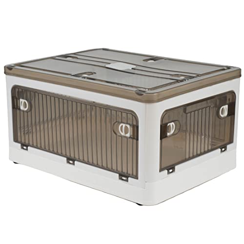 Storage Bins With Lids Folding Containers Plastic Underbed Wheels Foldable Toy Box Organization Closet Drawers Stackable Cubes Collapsible Clear(White)