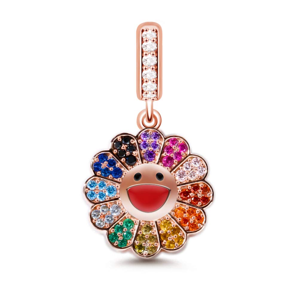 GNOCE Customised Sunflower Charms Pendant Christmas Charms Gifts Sterling Silver Personalized Photo Charm With Colorful Cubic Zirconia fit All Bracelets Necklaces