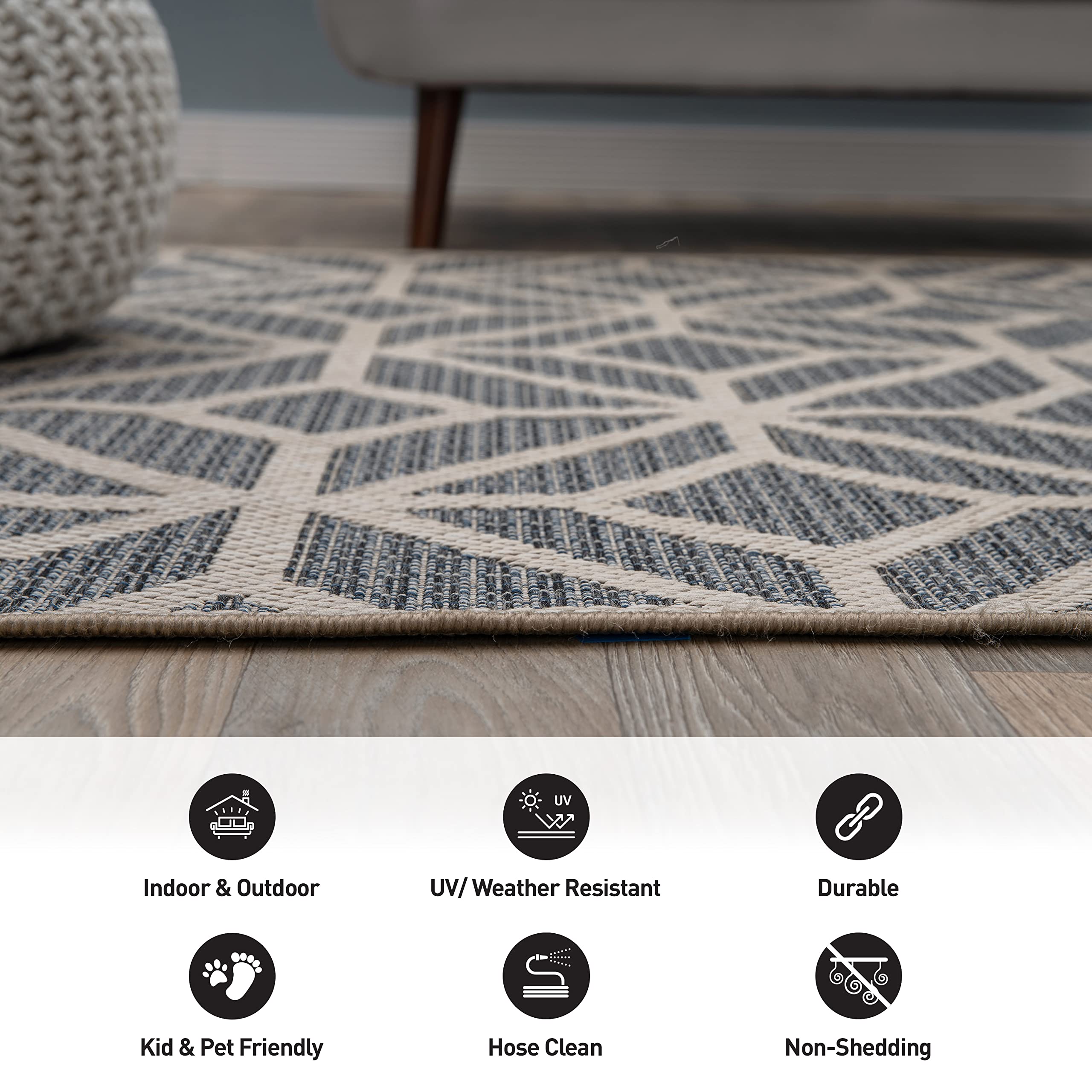 Rugshop Contemporary Geometric Rug for Patio, Dec, Balcony, Indoor/Outdoor Area Rug 7'10" x 10' Blue
