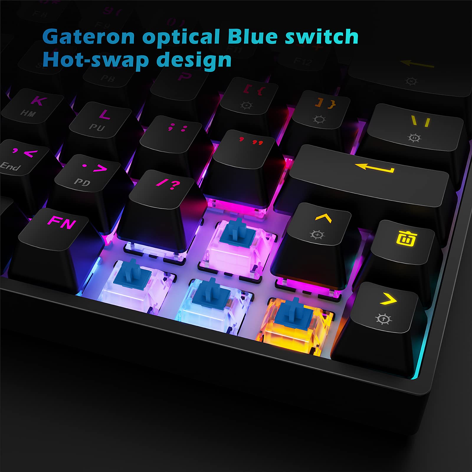 GIM KB-64 60% Mechanical Gaming Keyboard, 64 Keys RGB Backlit Hot Swappable Wired Keyboard with Full Keys Programmable (Gateron Optical Blue Switch)
