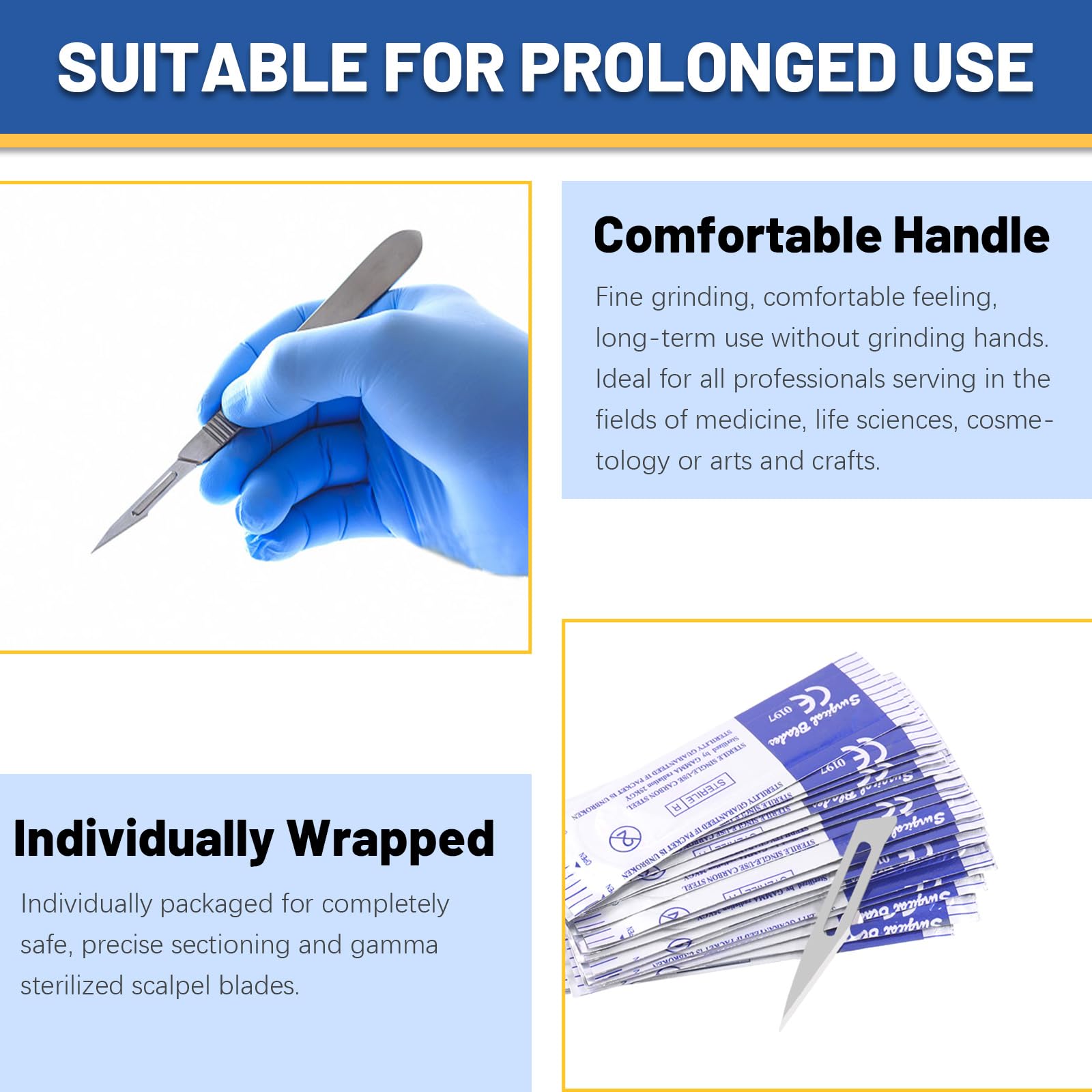 Glarks 42Pcs Surgical Grade Blade with Handle Kit, 40Pcs #10#11#12#15 Disposable Surgical Blade Sterile Scalpel Blade with 2Pcs #3 Scalpel Knife Handle for Biology Lab Anatomy, Practicing Cutting