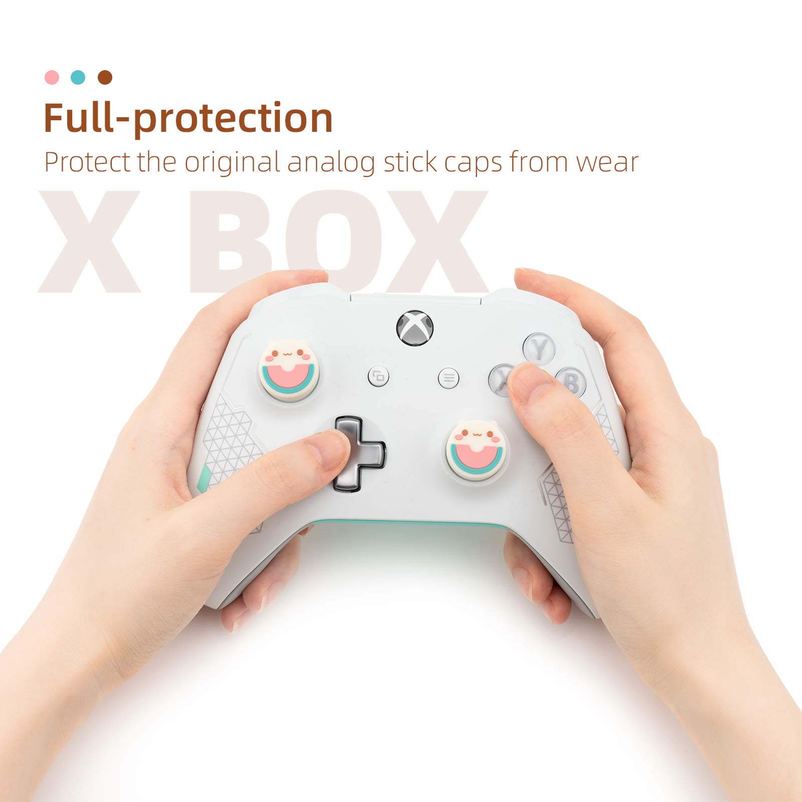 GeekShare Cute Animal Theme Xbox One Controller Thumb Grips, Thumbsticks Cover Set Compatible with Xbox One Controller, 2 Pair / 4 Pcs -- Watermelon Cat and Mousse Bear
